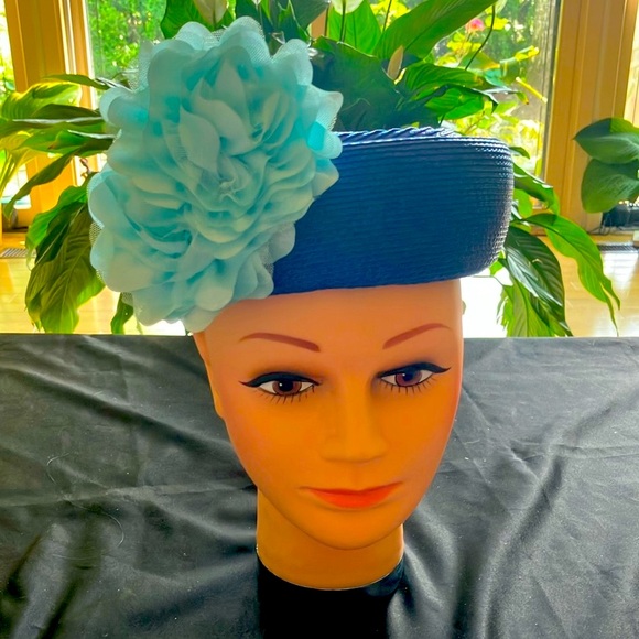 Accessories | Elegant Royal Blue Hat With Ltblue Floral Accents | Poshmark